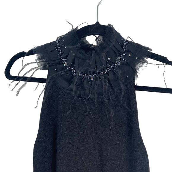 Kay Unger | Tops | Kay Unger Black Beaded High Neck Ruffle Blouse ...
